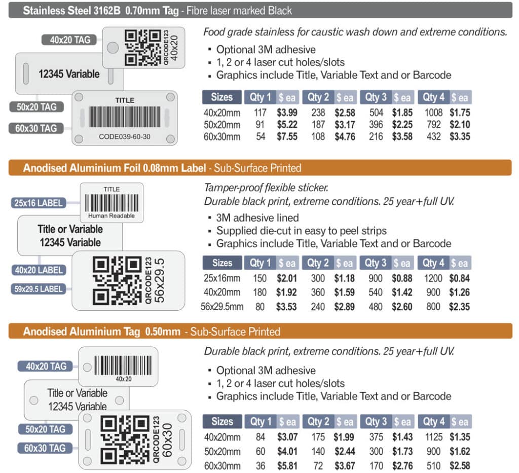 Metal Asset Tags, Name Plates & Equipment ID | Custom Metal Labels NZ